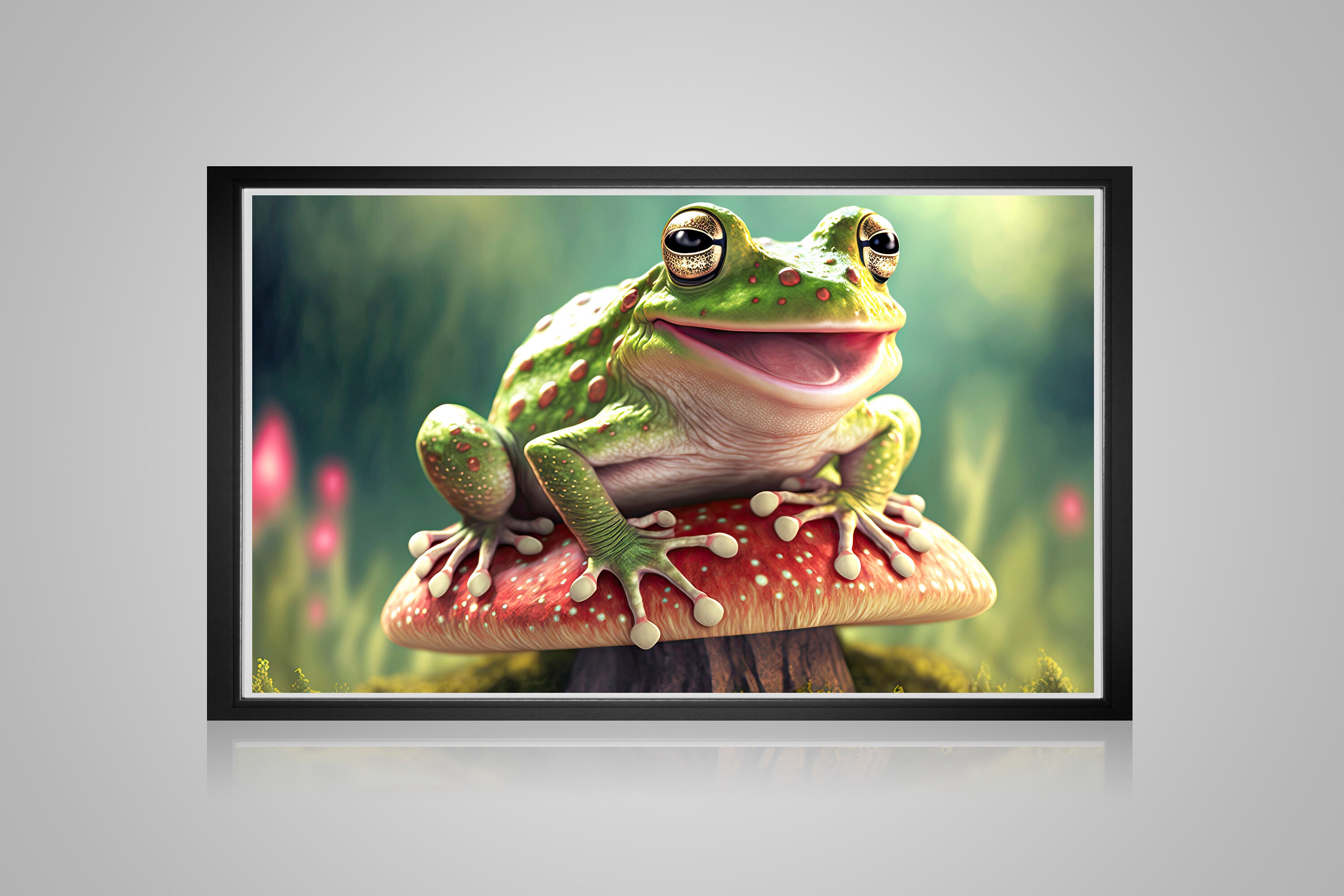 Happy Frog Sitting on Toadstool AI Generated Wall Art - Etsy
