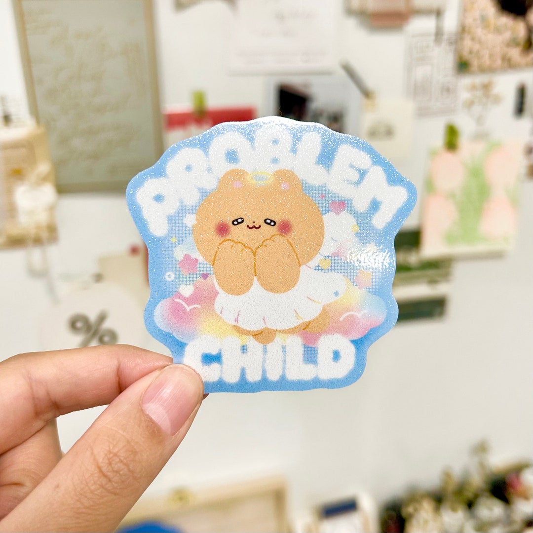 Cute Problem Child Bear Glitter Vinyl Sticker | Kawaii Animal Sticker ...