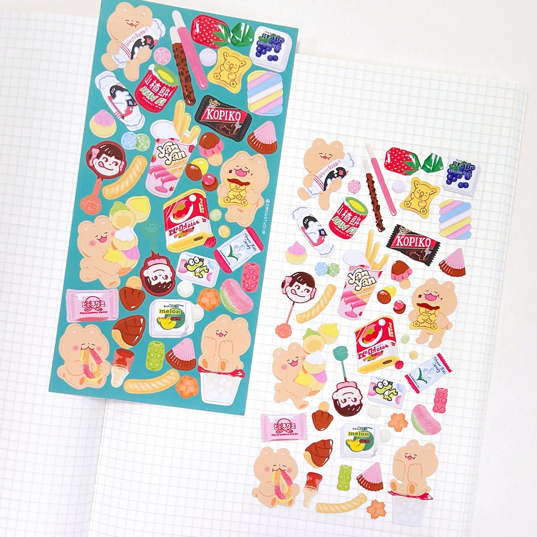 Cute Childhood Candy Sticker Sheet Nostalgic Bear Stickers for Planning ...