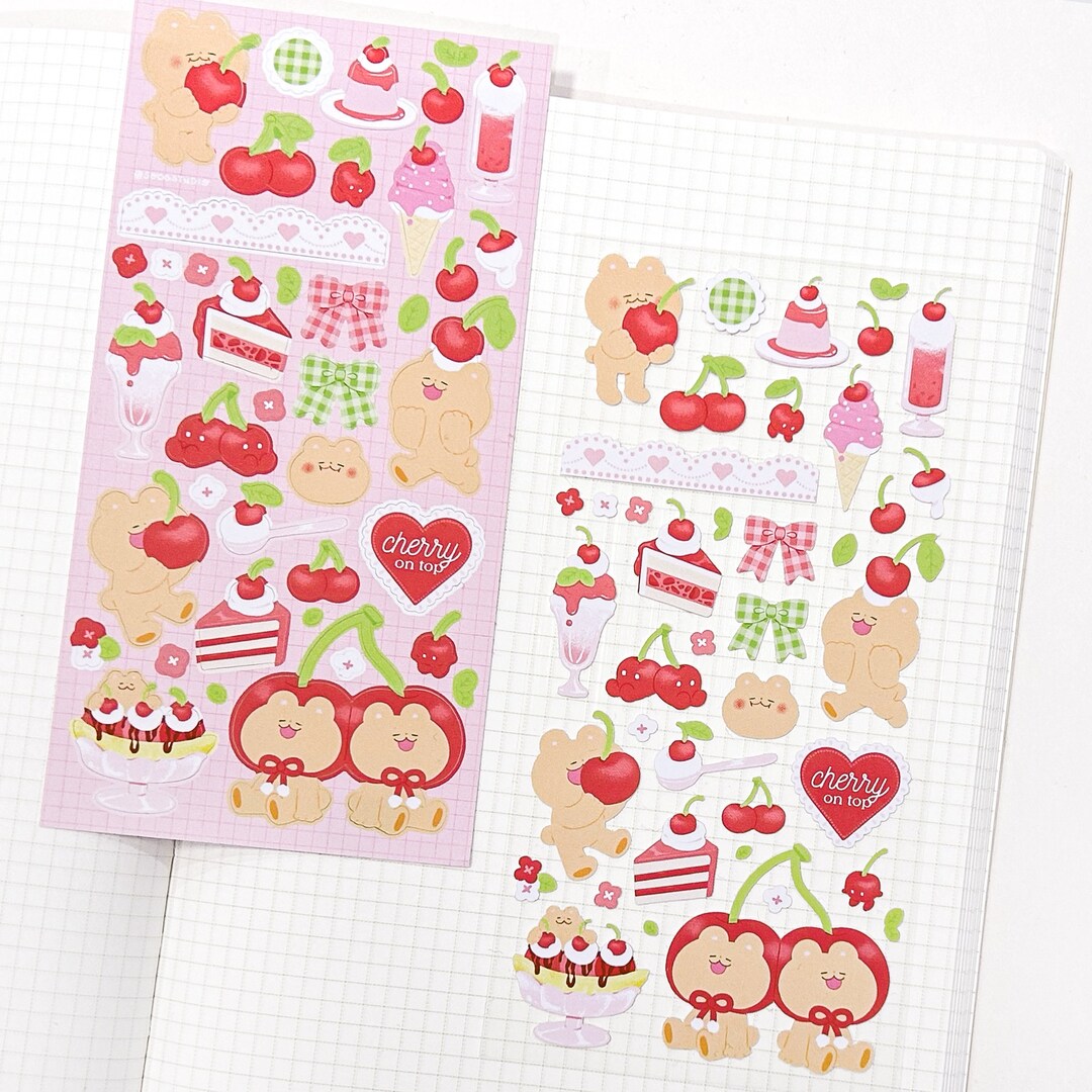 Cherry on Top Sticker Sheet Cute Cherry and Bear Stickers for Planning ...