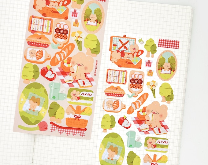 Picnic Date Sticker Sheet | Cute Bear Stickers for Planning, Diary ...