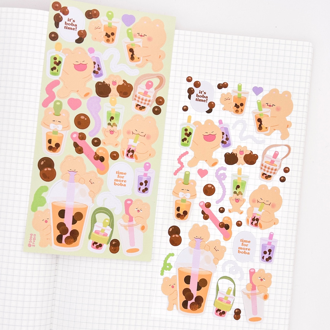Boba Bear Sticker Sheet Cute Boba Stickers for Planning, Diary ...