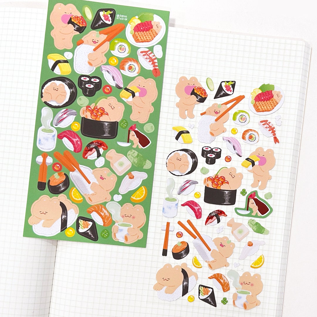 Sushi and Nigiri Sticker Sheet | Cute Sushi Bear Stickers for Planning ...