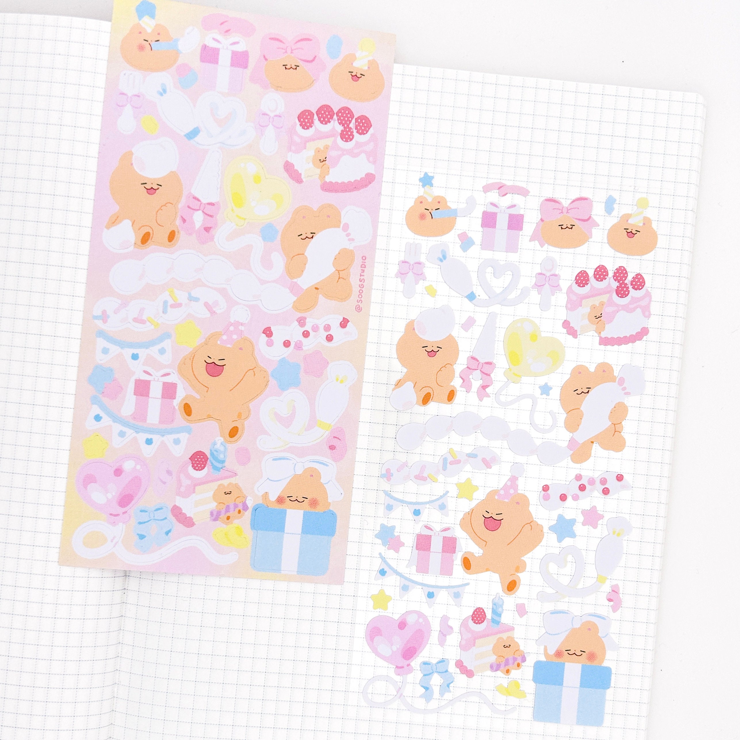 Birthdays and Celebrations Sticker Sheet Cute Bear Stickers for ...
