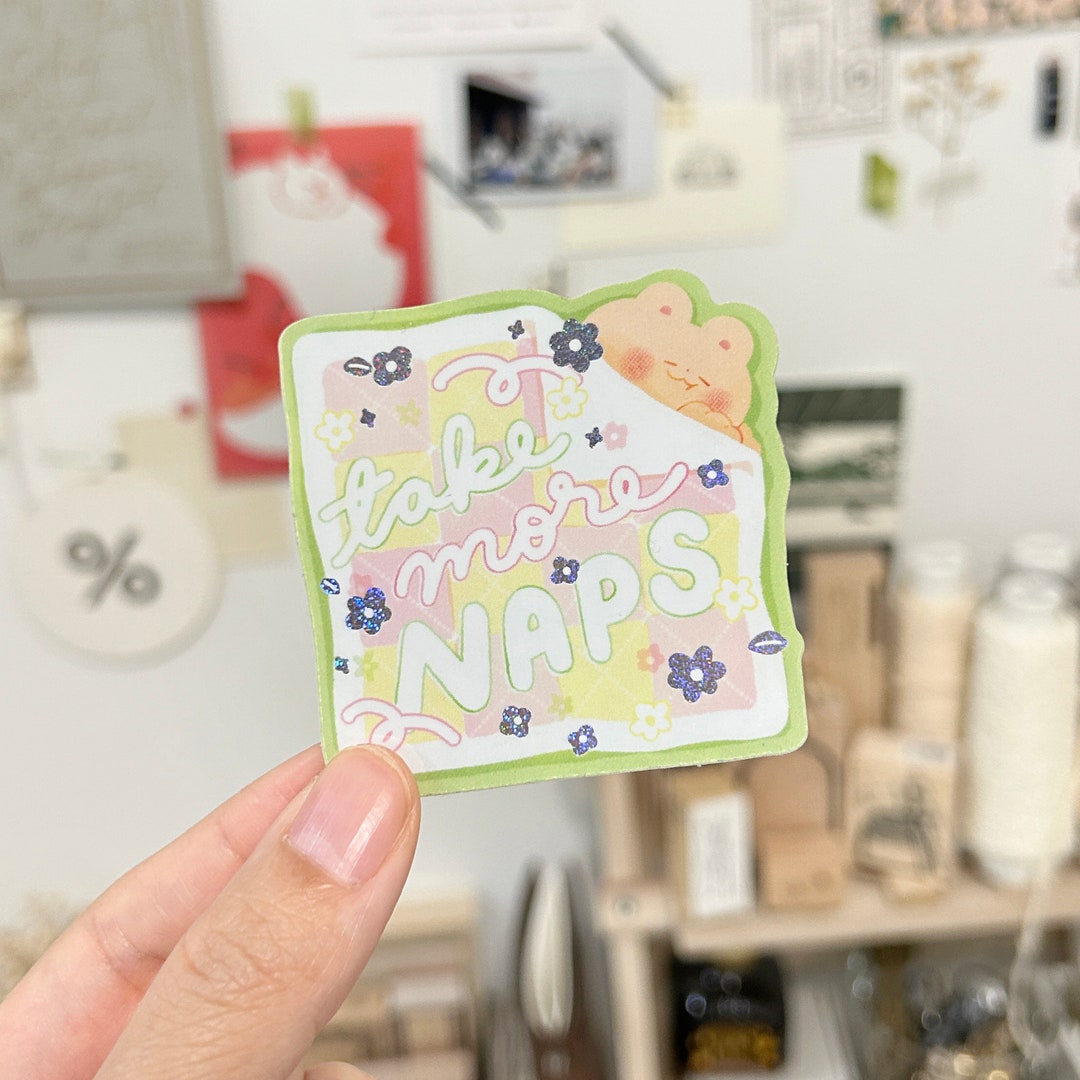 Take More Naps Glossy Vinyl Sticker With Glitter Accents Cute Bear ...