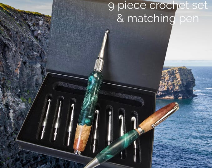CROCHET SET With Matching PEN. 8 Interchangeable Hooks,custom Resin ...