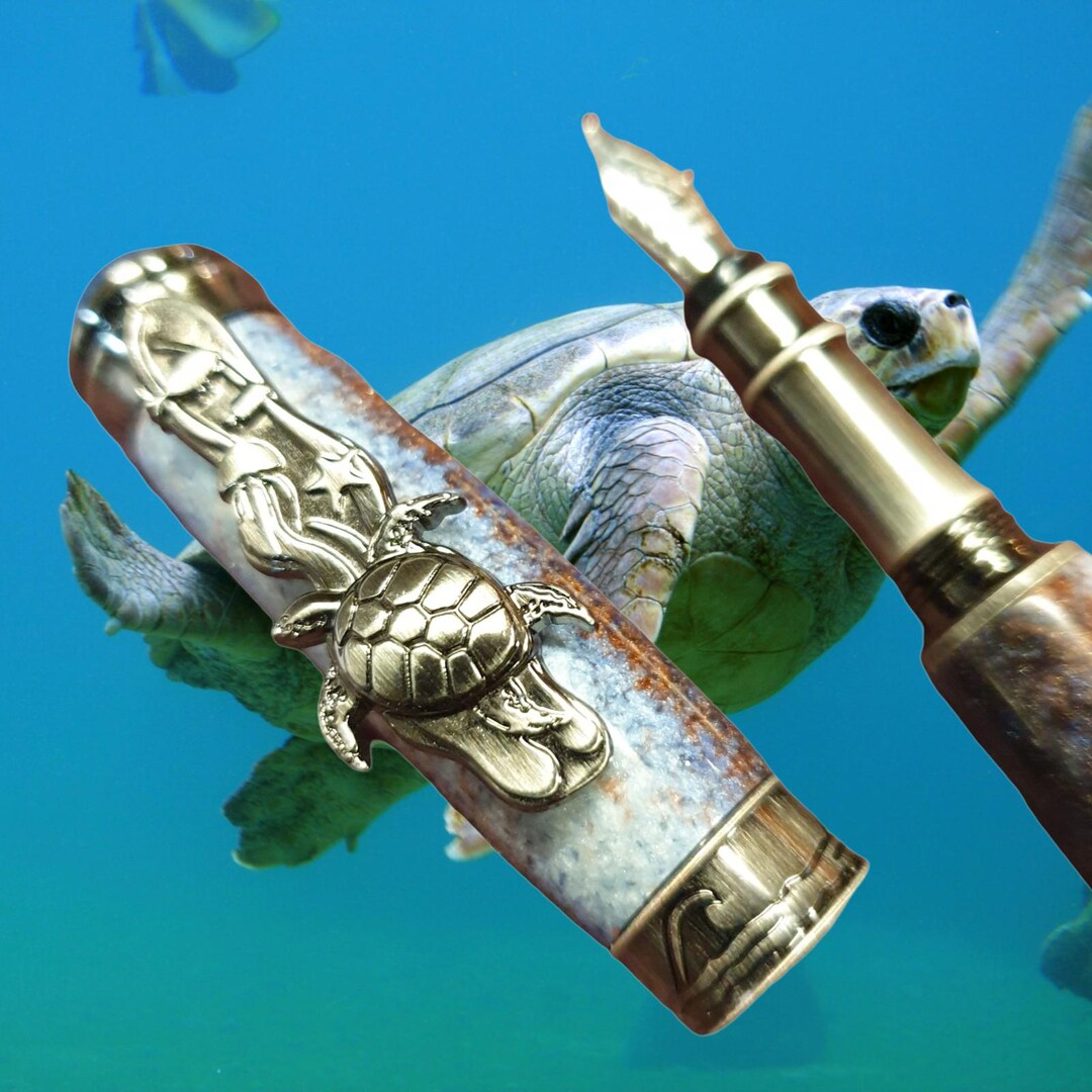 Handmade Turtle Fountain Pen: Custom Resin, Turtle Theme Hardware - Etsy