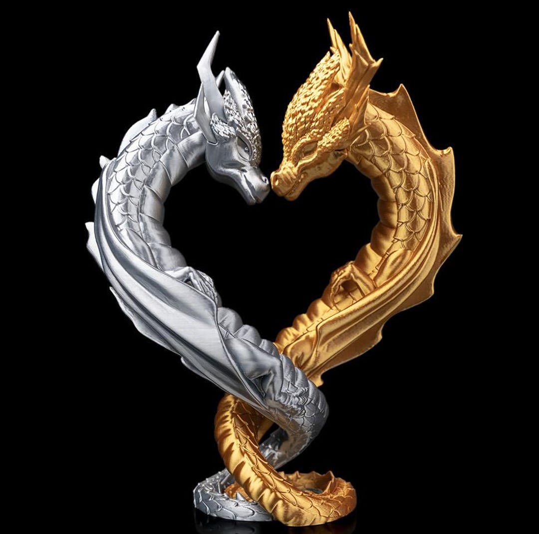 Intertwined Dragon Statue: Gold and Silver Draconic Bond Sculpture - Etsy