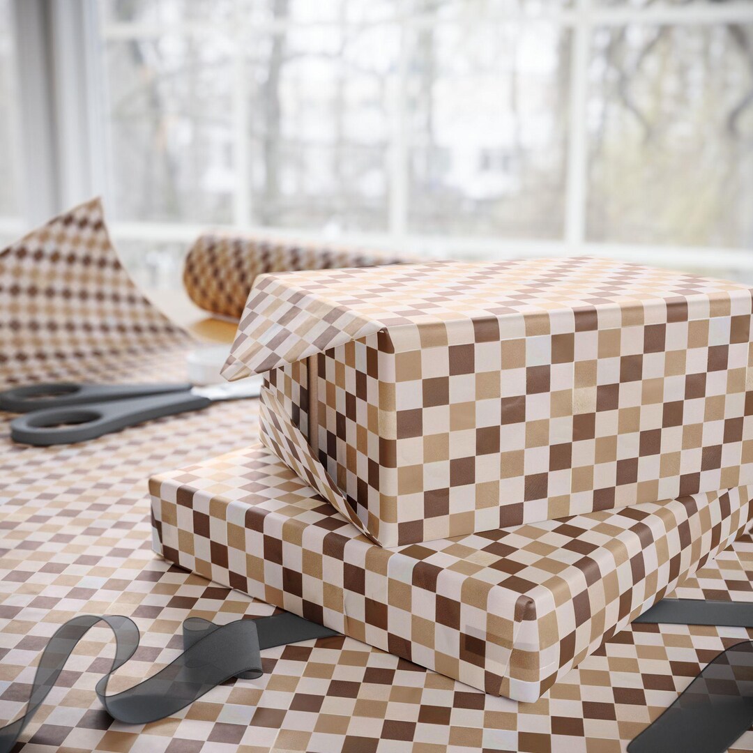 Wrapping Paper Checkered Wrapping Paper Neutral Wrapping Paper Gift ...