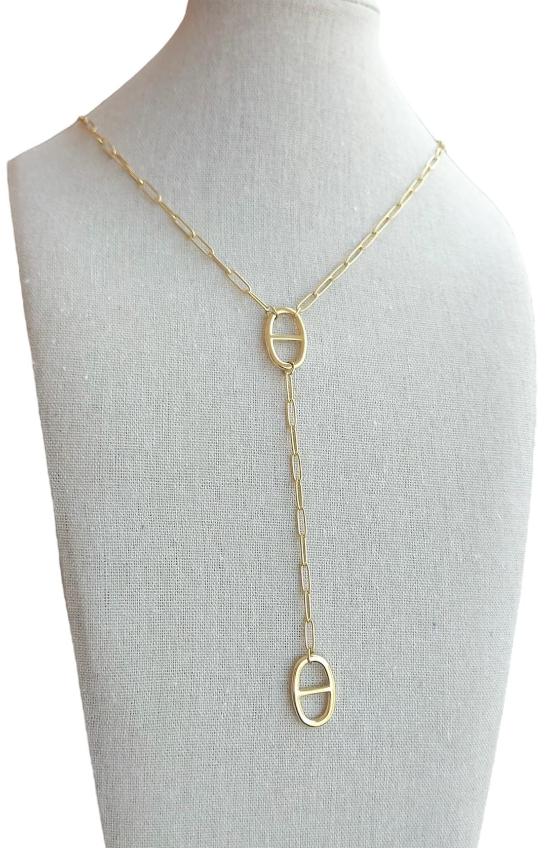 Collier sautoir y tendance maille marine en acier inoxydable doré ...