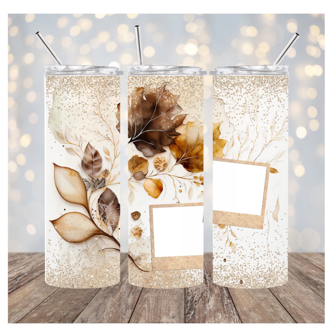 20 Oz Add Your Own Picture 2 Frames Beige Floral Skinny Sublimated Tumbler - Etsy