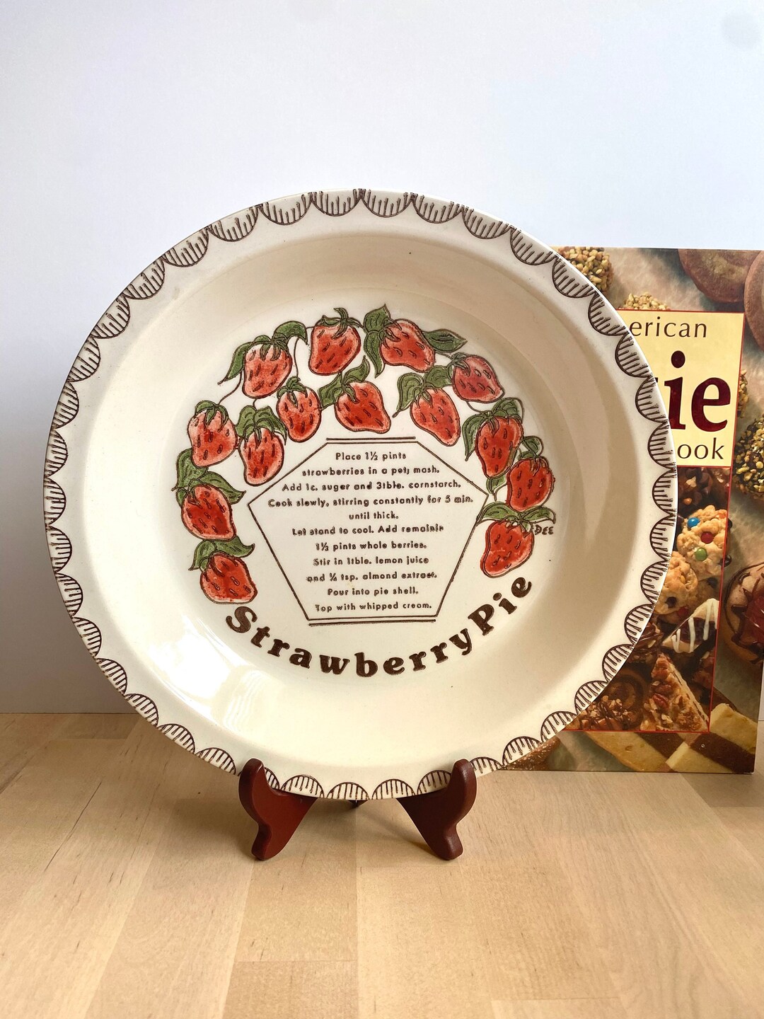 Retro Ceramic Strawberry Pie Plate With Recipe Farmhouse - Etsy