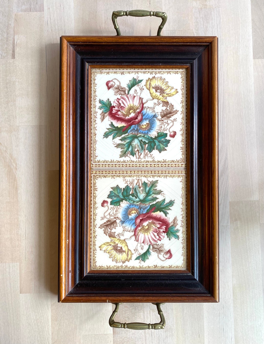 Antique Rose Tiled Rectangle Tea Tray - Ceramic Tiles W/ Rose Blossom ...
