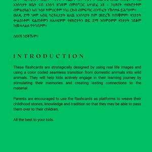 Domestic and Wild Animals Flashcards in Tigrinya - Etsy UK