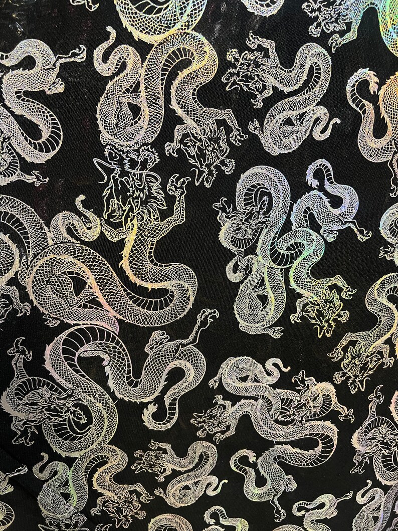 Tie Dye and Iridescent Dragons Design Print on Metallic Power Mesh - Etsy