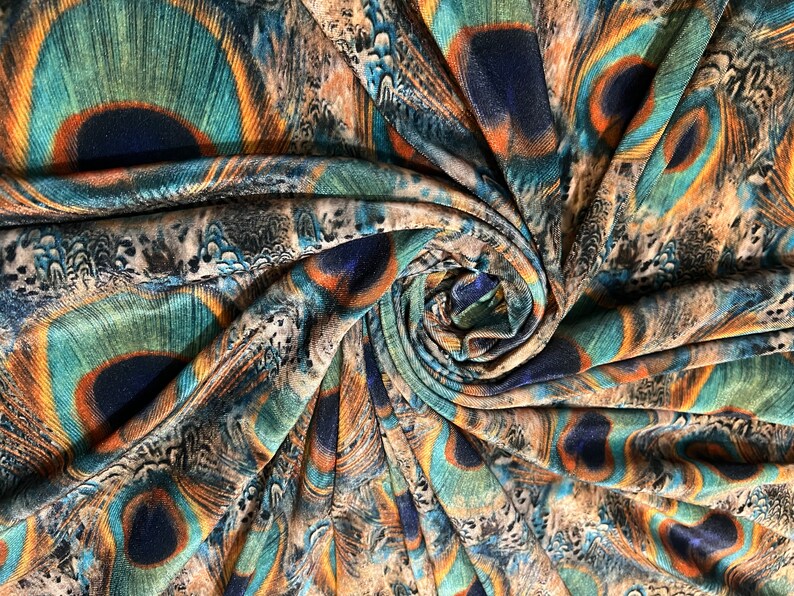 New Peacock Feathers Design Print on Stretch Velvet - Etsy