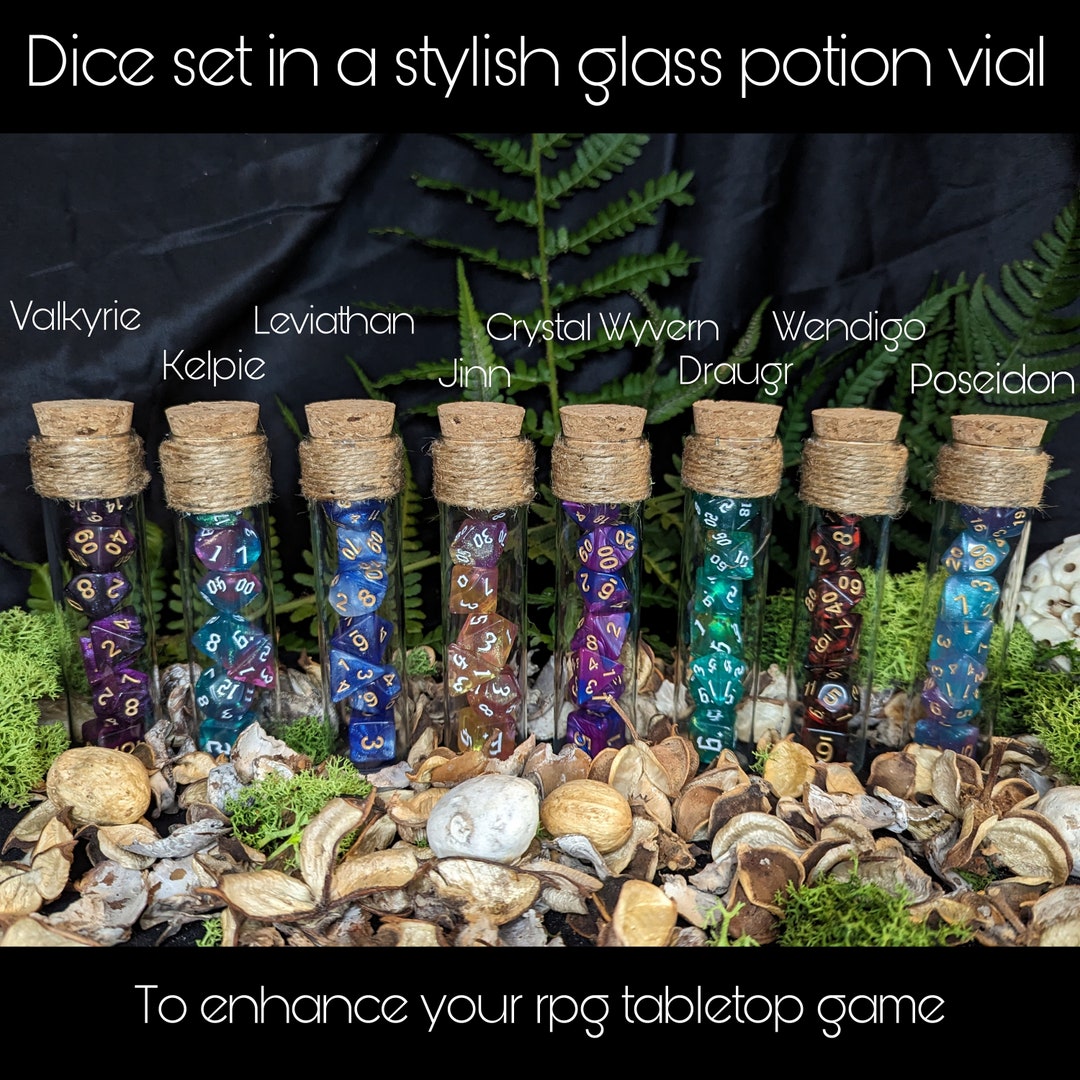 Dice Set in a Stylish Glass Potion Vial Organizer - Etsy UK