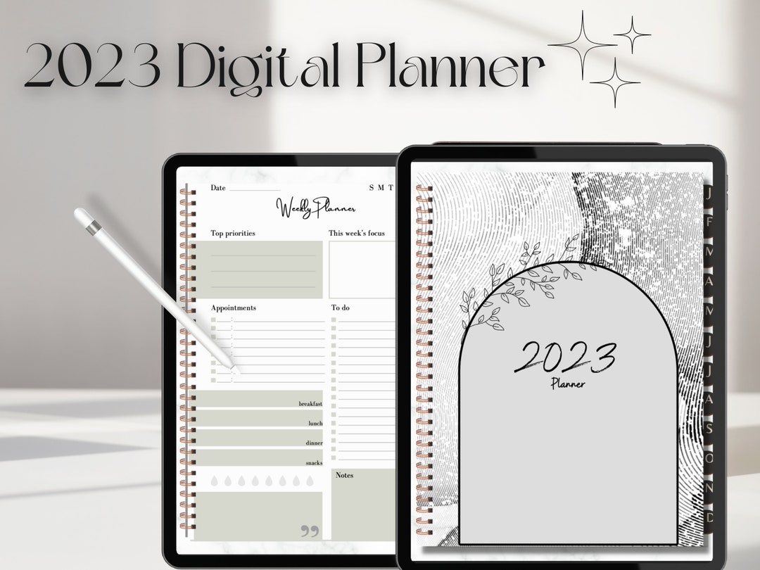 2023 Yearly Digital Planner in Grey Sage, Notebook Calendar Digital ...