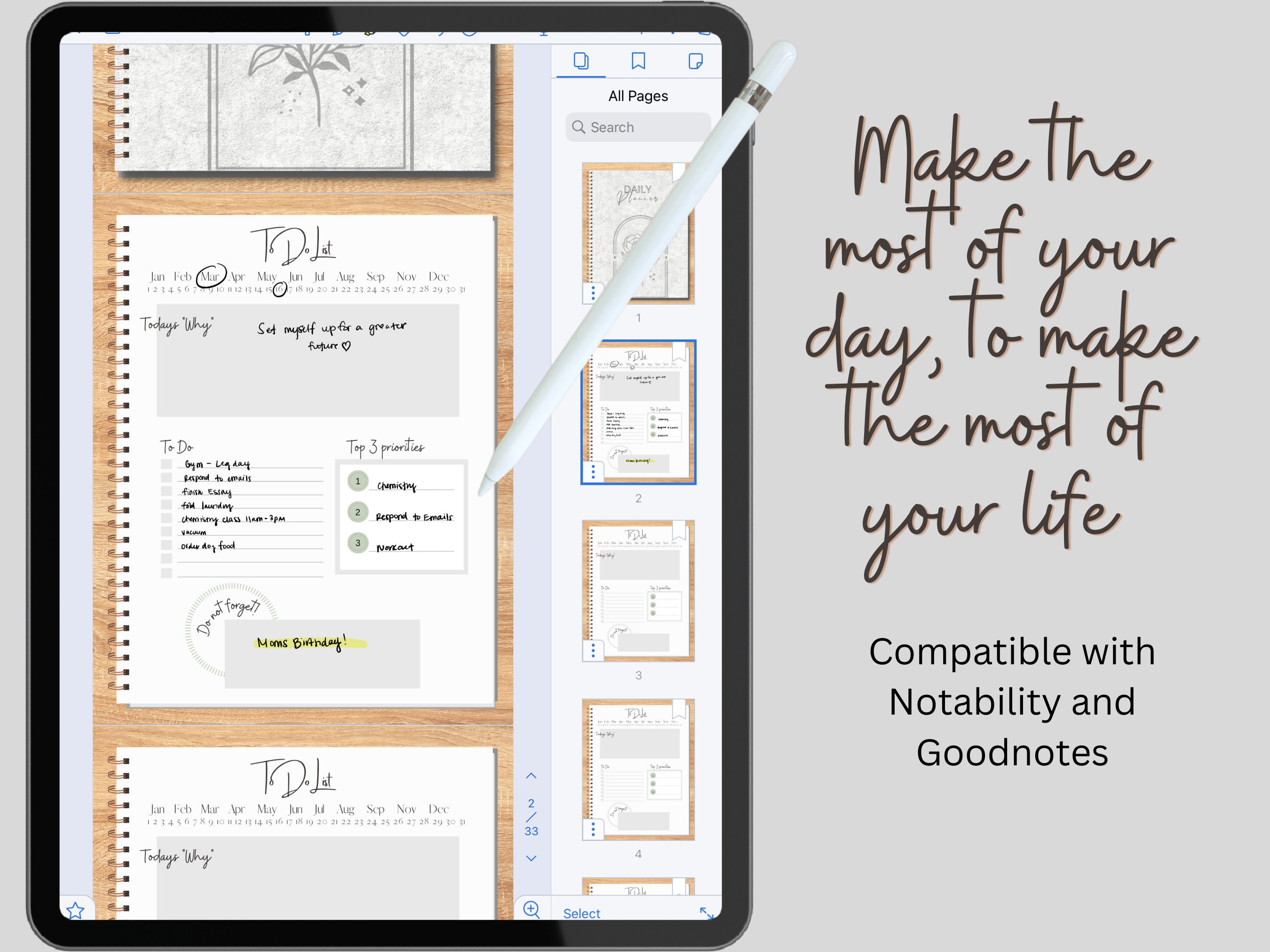 Digital Planner 2023 2024 Undated Daily Planner, to Do List, iPad ...