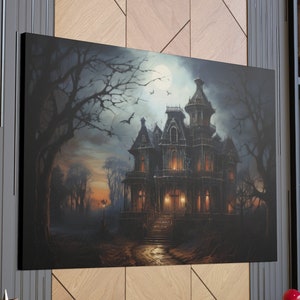 Haunted House Art Canvas, Halloween Art Canvas, Spooky Home Decor ...