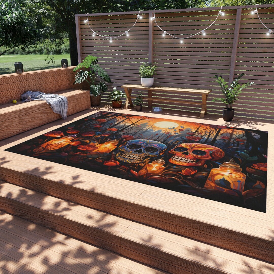 Dia De Muertos Rug, Halloween Outdoor Rug, Patio Rug, Balcony Rug ...