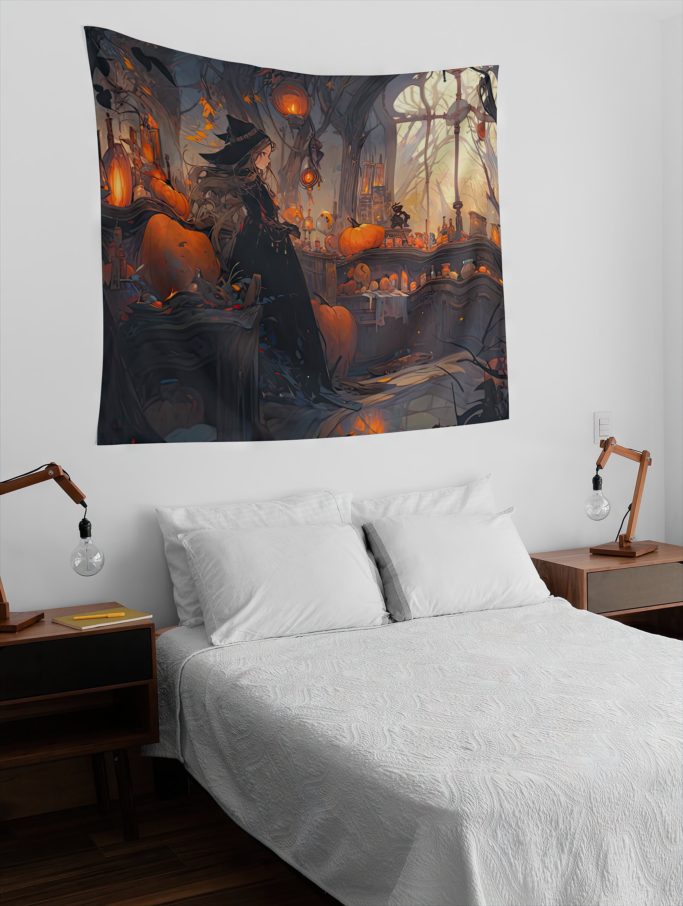 Witch Tapestry, Halloween Art Tapestry, Spooky Home Decor, Whimsigoth ...