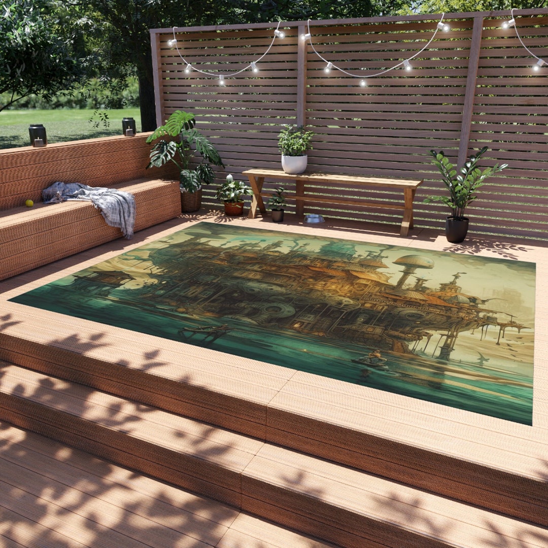 Fantasy Art Rug, Otherworldly Outdoor Rug, Steampunk Patio Rug, Balcony ...