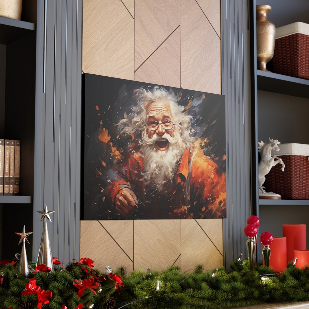 Winter Canvas Art, Portrait Home Decor, Urban Santa Portrait Art, Santa ...