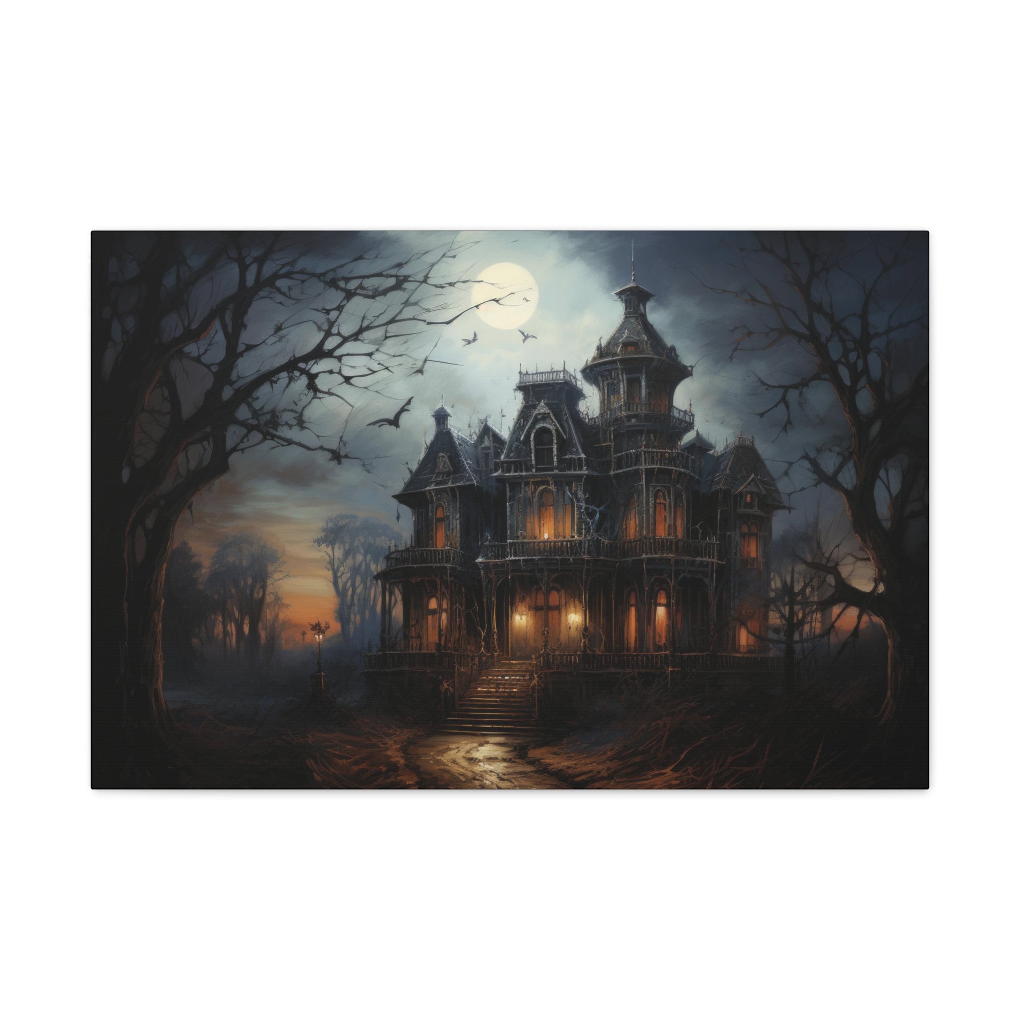 Haunted House Art Canvas, Halloween Art Canvas, Spooky Home Decor ...