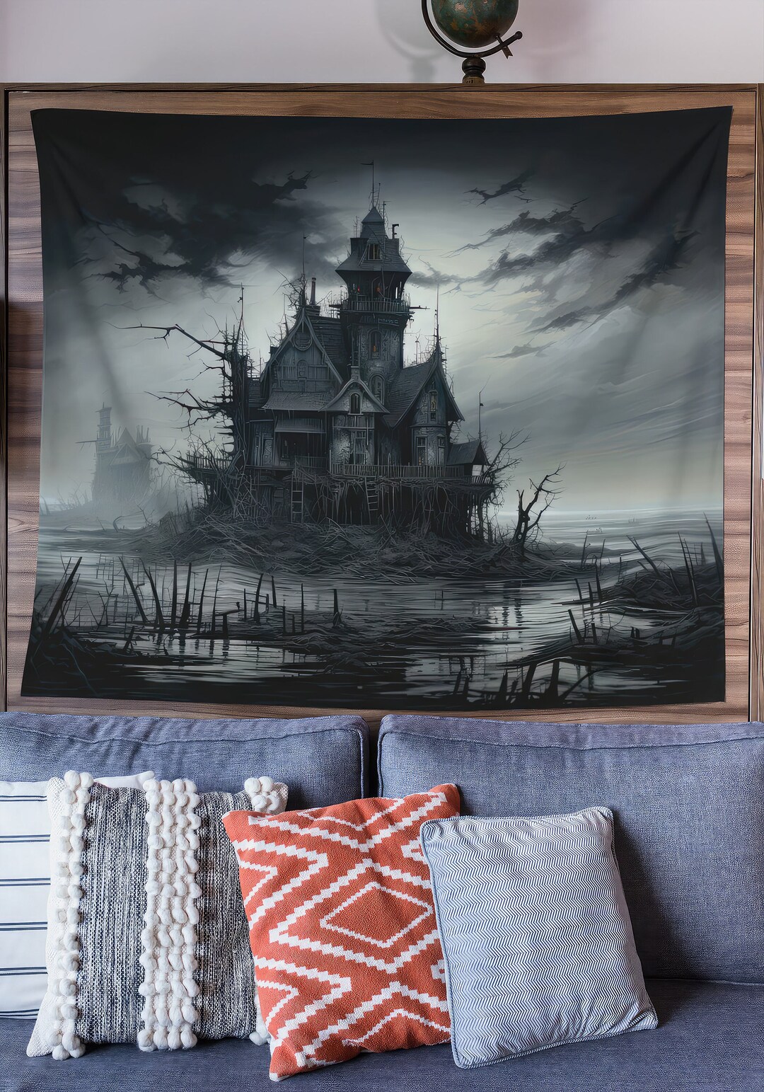 Haunted House Tapestry, Halloween Art Tapestry, Spooky Home Decor ...
