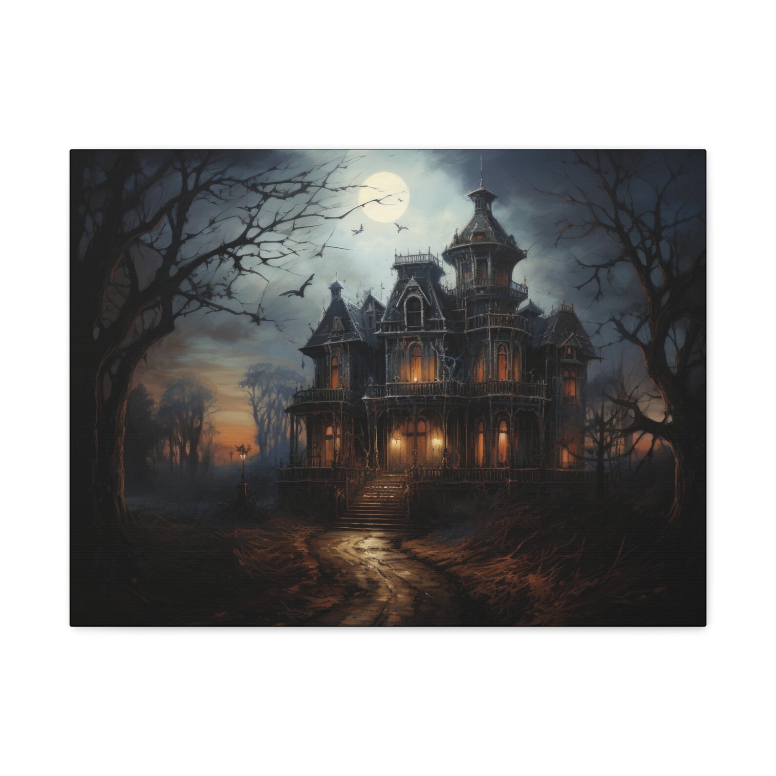 Haunted House Art Canvas, Halloween Art Canvas, Spooky Home Decor ...