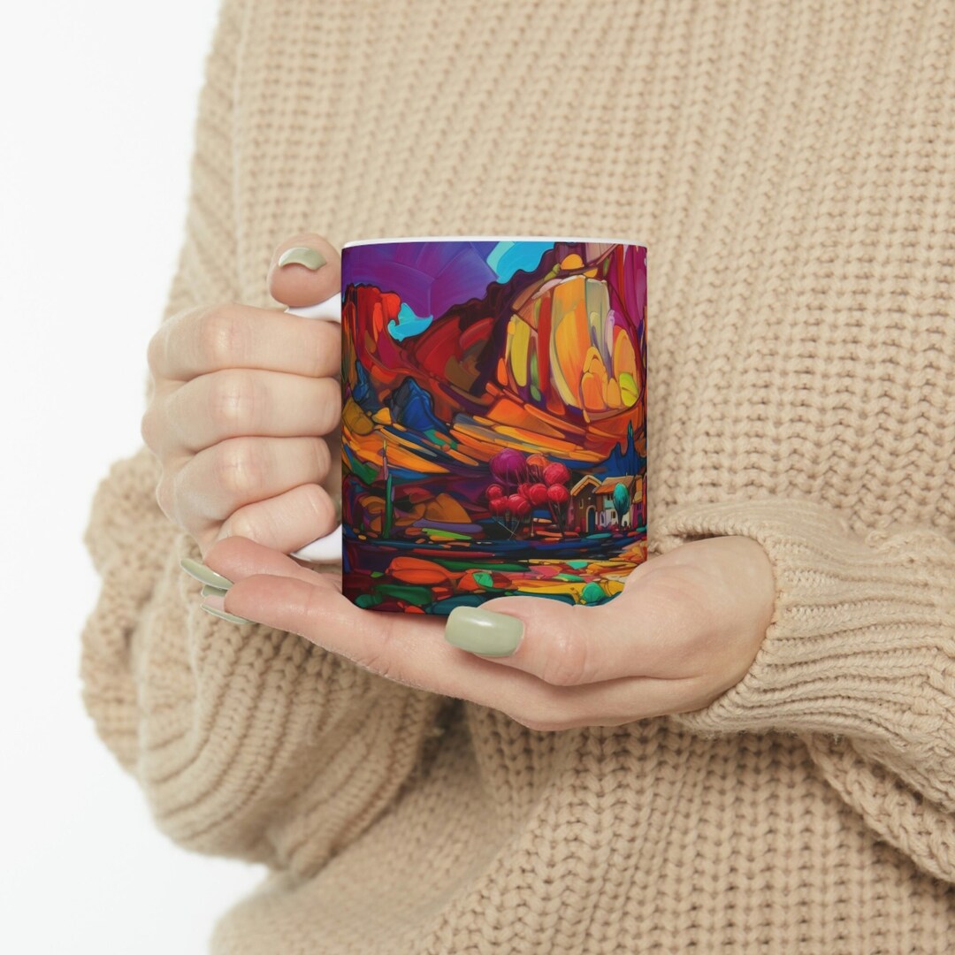 Psychedelic Village Mug, Trippy Country Village Mug, Nature Mug ...