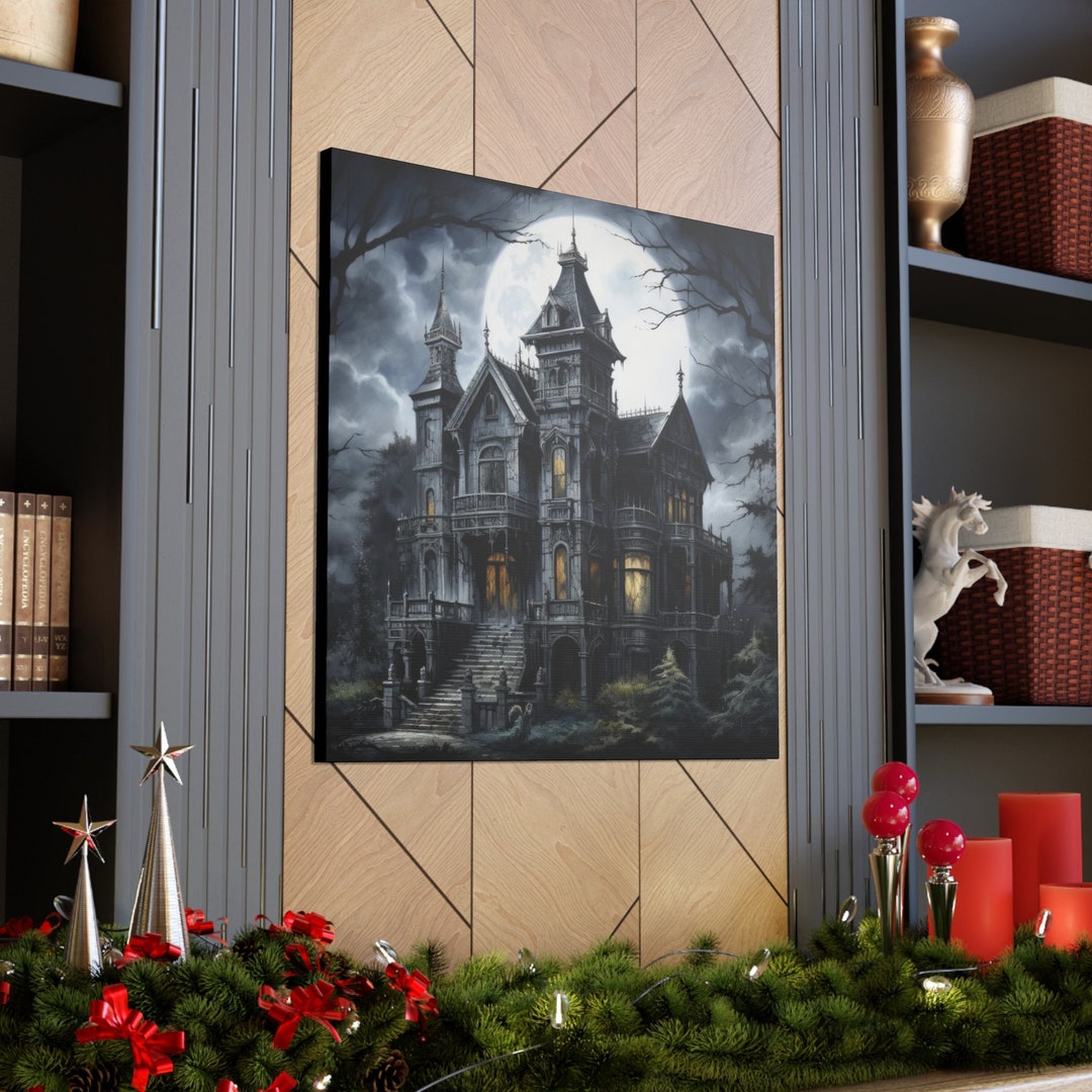 Haunted House Art Canvas, Halloween Art Canvas, Spooky Home Decor ...