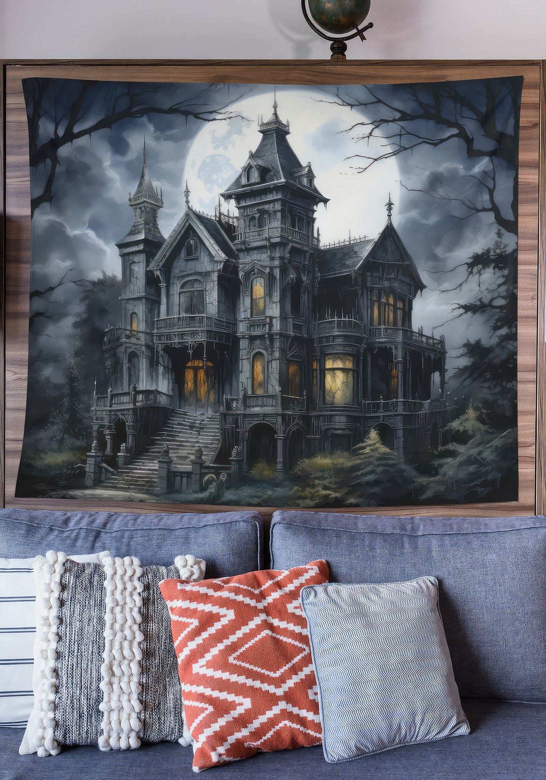 Haunted House Tapestry, Halloween Art Tapestry, Spooky Home Decor ...
