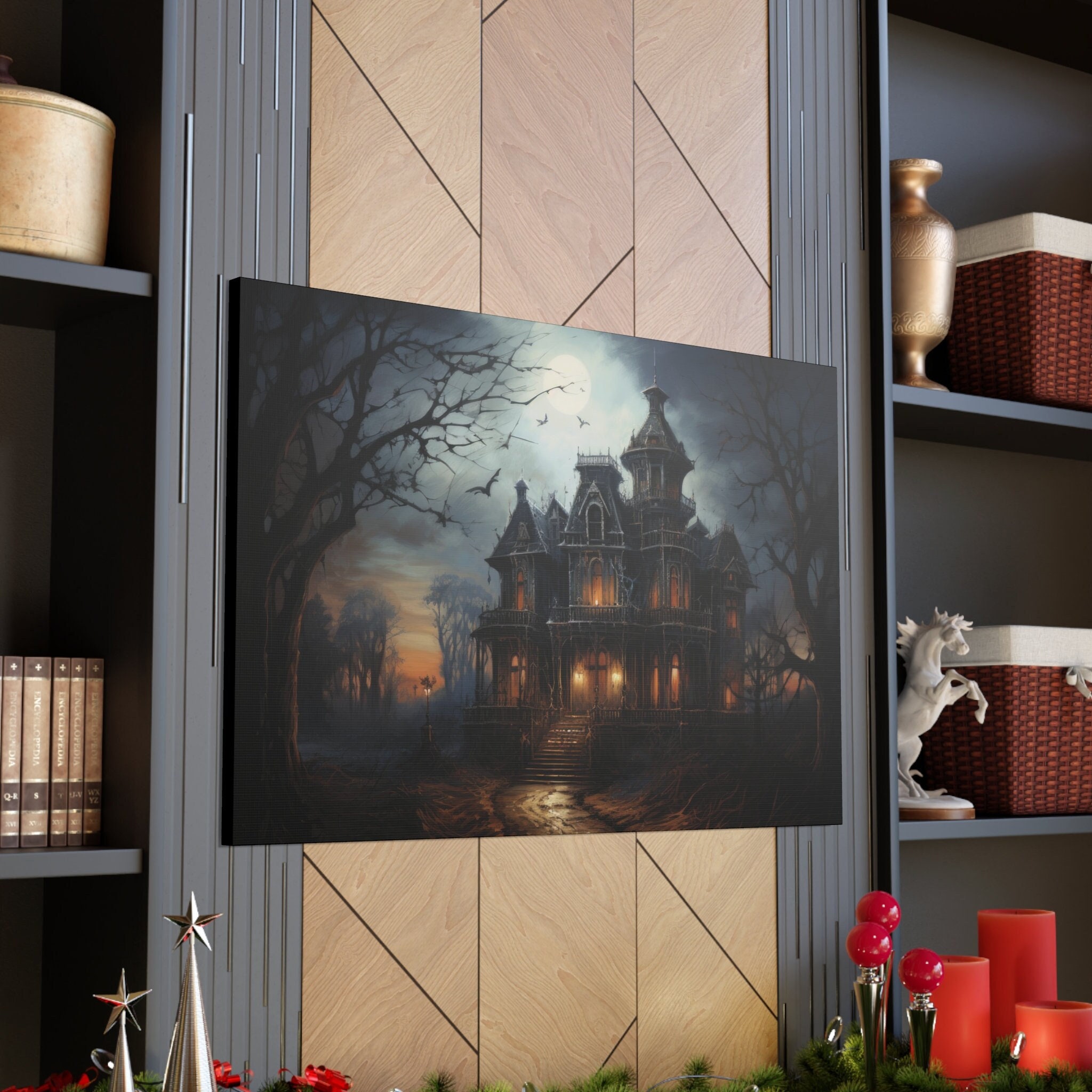 Haunted House Art Canvas, Halloween Art Canvas, Spooky Home Decor ...
