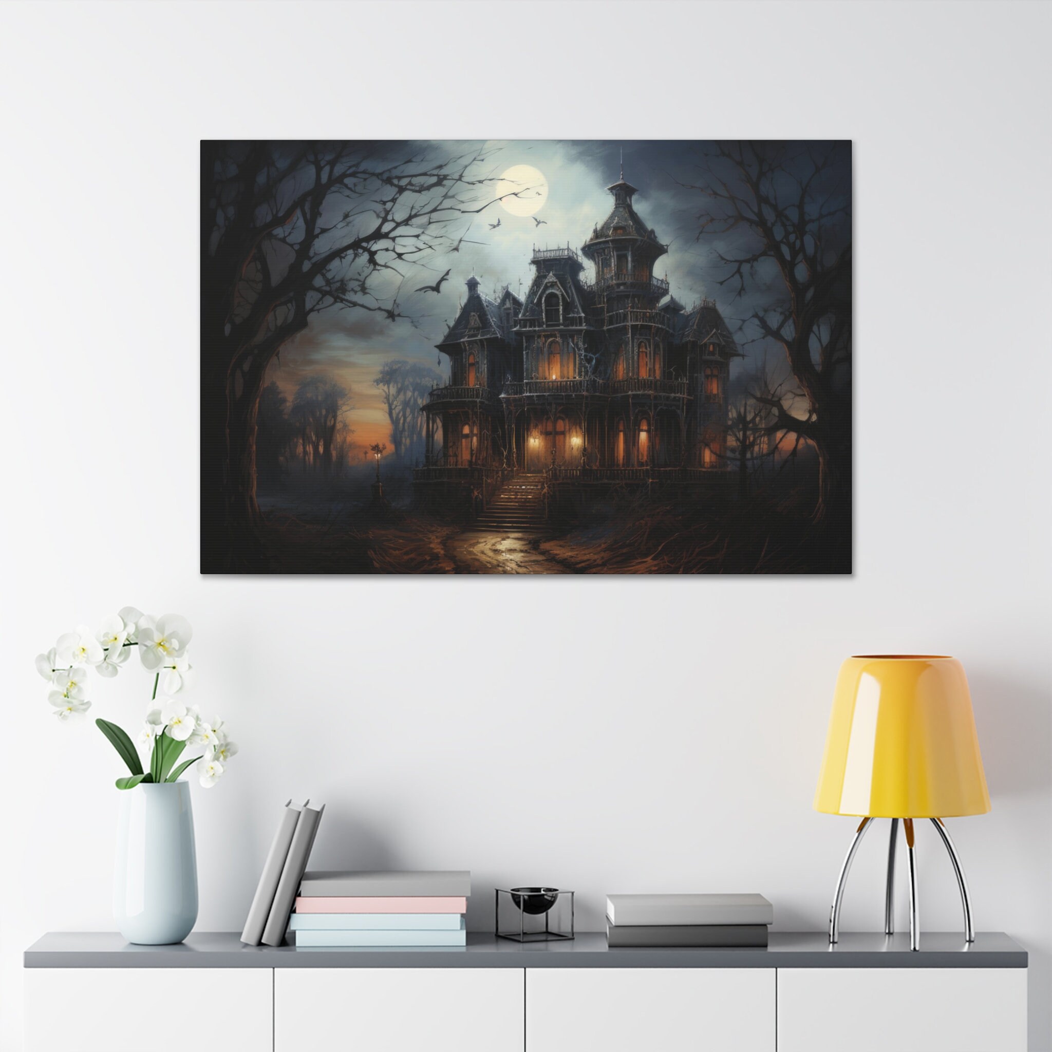 Haunted House Art Canvas, Halloween Art Canvas, Spooky Home Decor ...