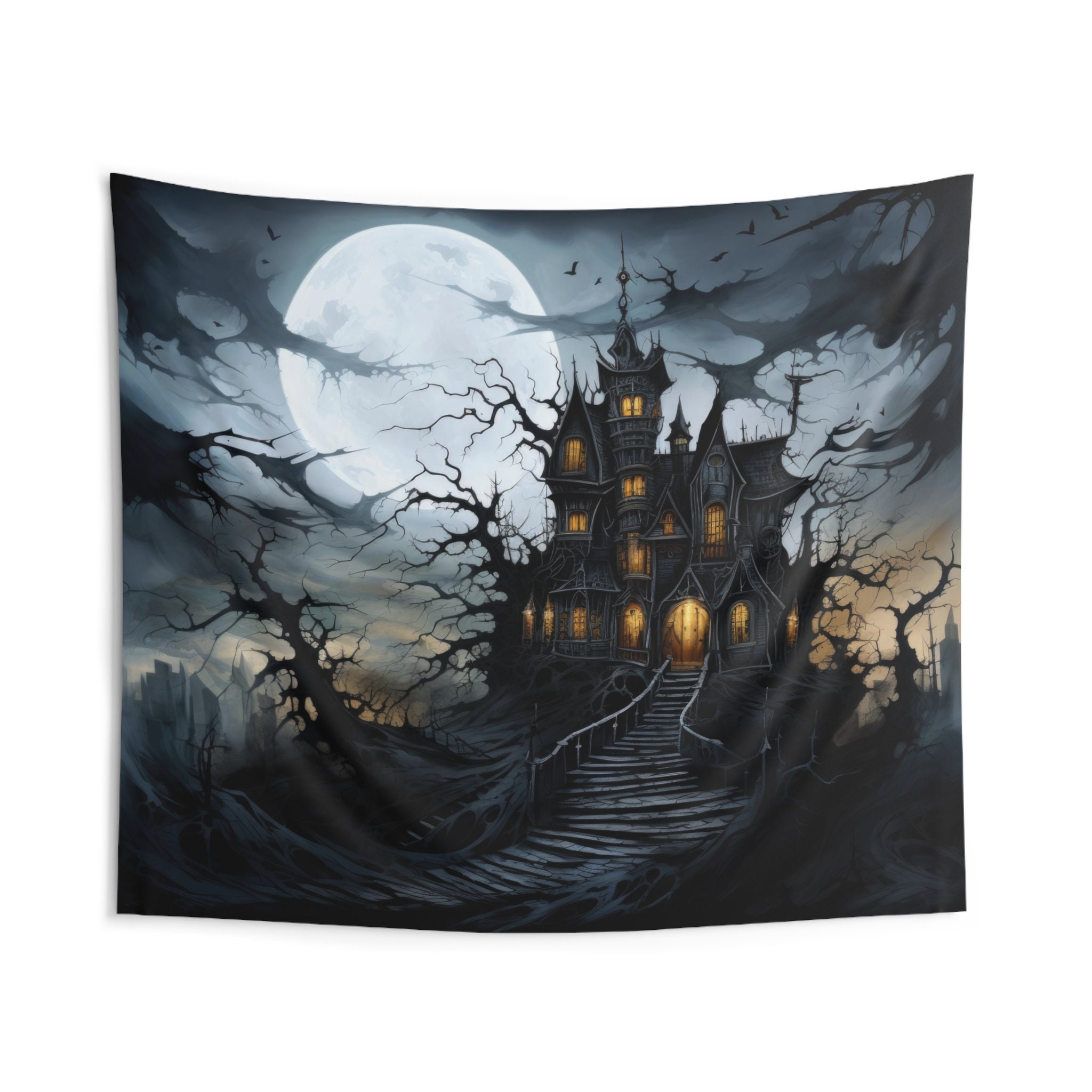 Haunted House Tapestry, Halloween Art Tapestry, Spooky Home Decor ...