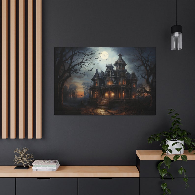 Haunted House Art Canvas, Halloween Art Canvas, Spooky Home Decor ...