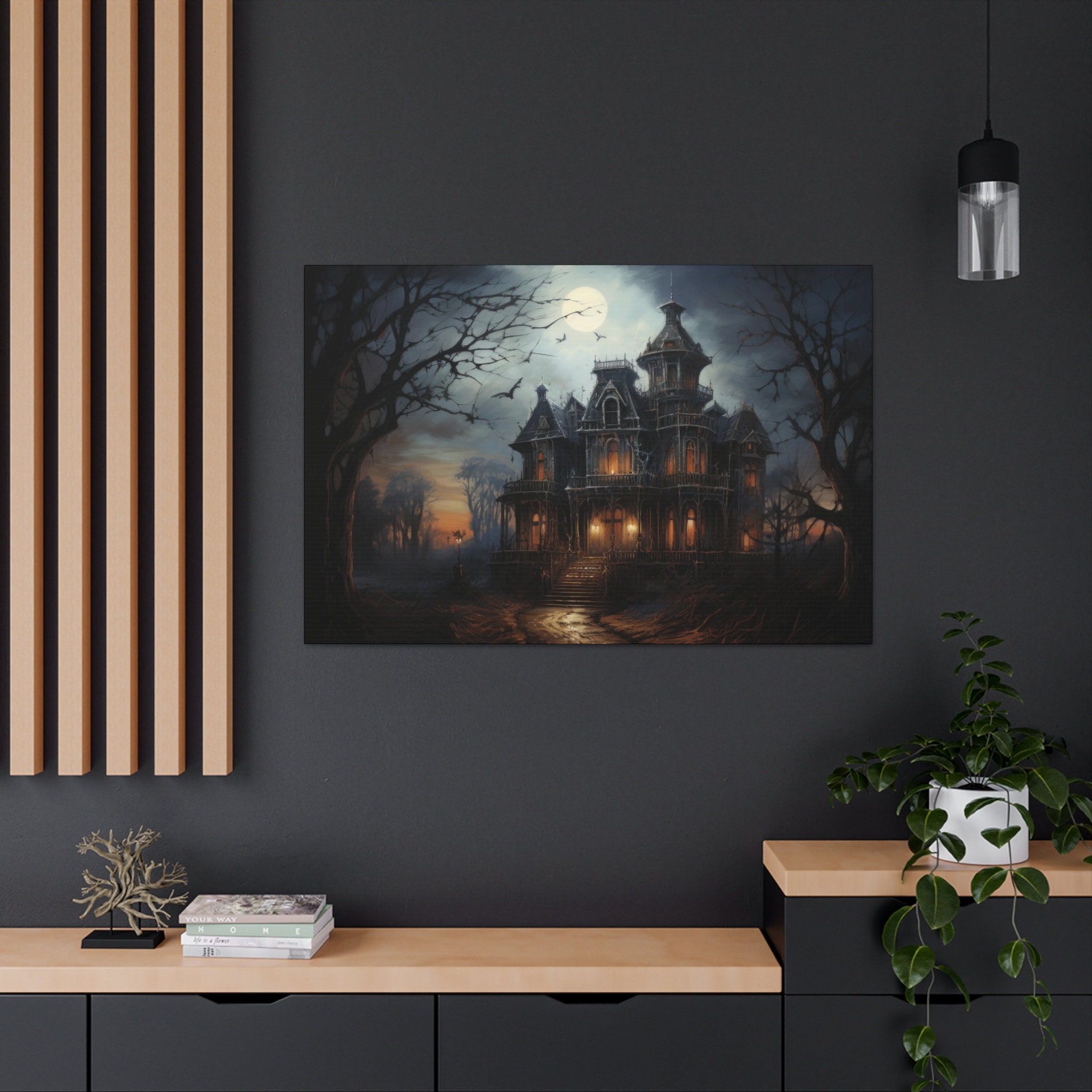 Haunted House Art Canvas, Halloween Art Canvas, Spooky Home Decor ...