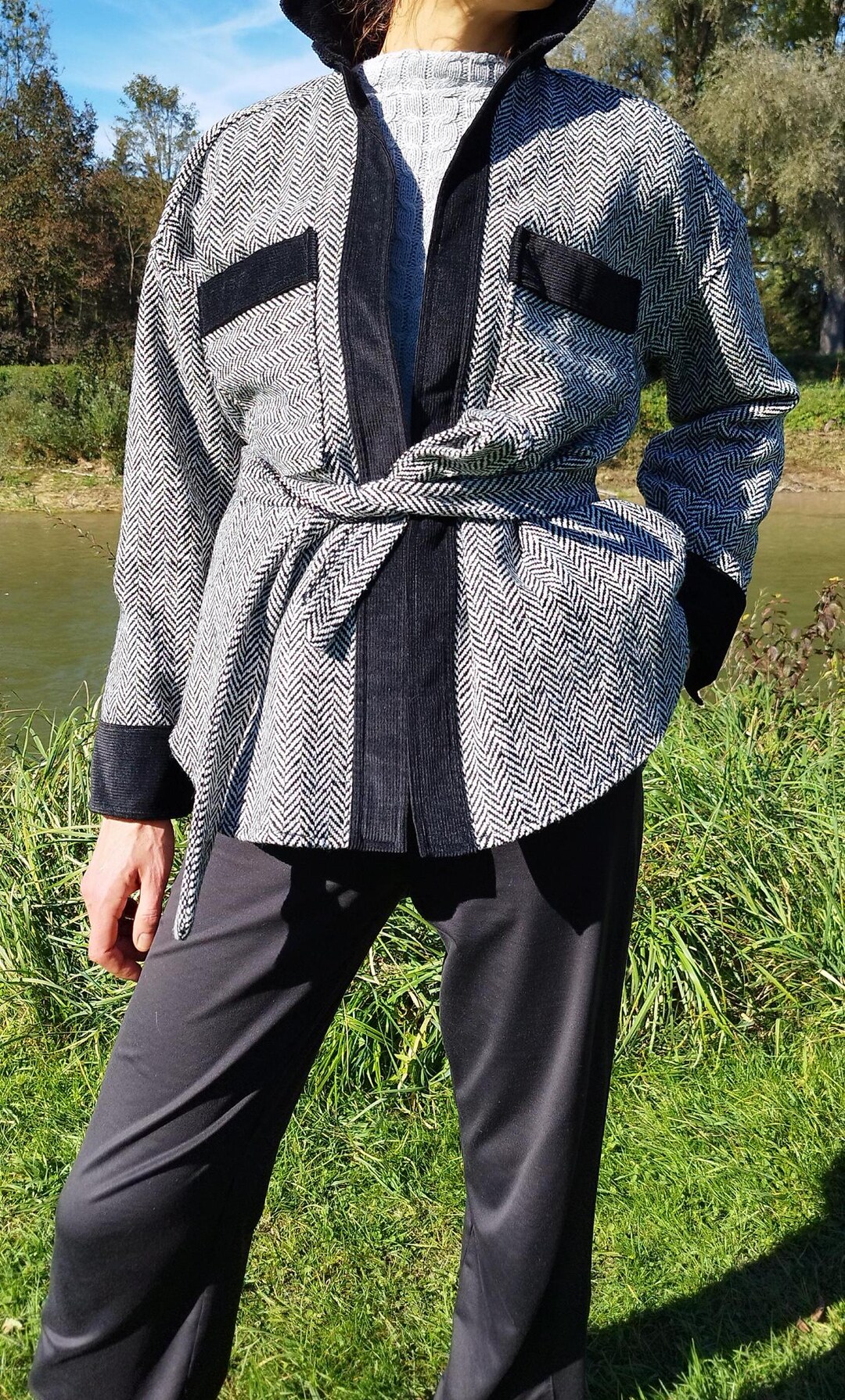 Tweed Wool, Upcycled Oversize Tied Shirt With Belt, M-L | Recycled ...
