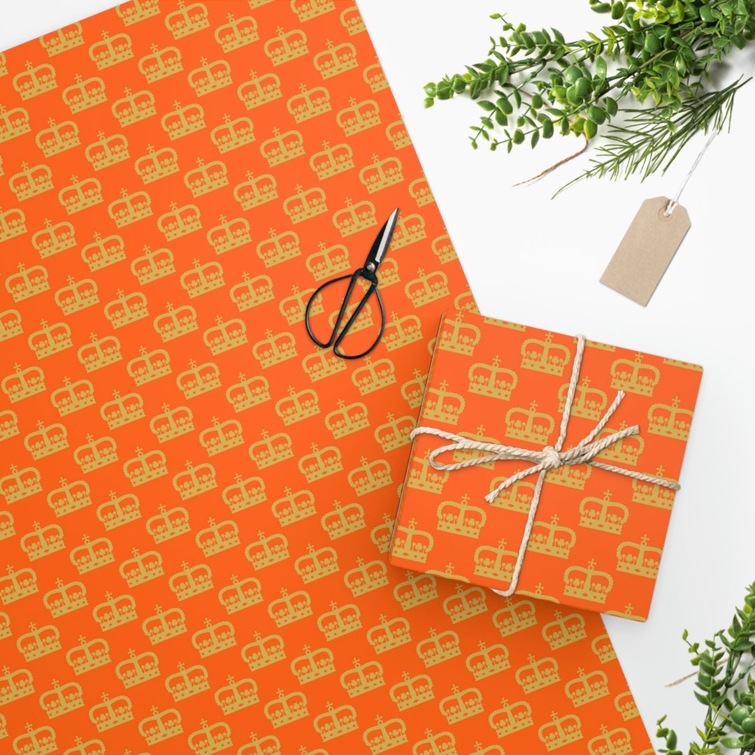 King Queen Crown Gift Wrapping Paper, Orange Gold Crown Wrapping Paper ...