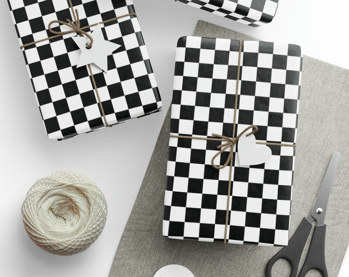 Checkered Wrapping Paper Roll, Black and White Yellow Daisies Gift Wrap ...