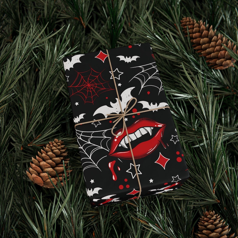 Vampire Wrapping Paper Roll, Halloween Gift Wrap, Bats Giftwrap, Spider ...