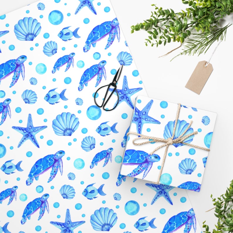 Blue Underwater Gift Wrapping Paper Roll Ocean Turtles - Etsy