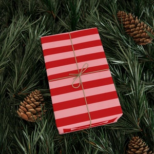Pink and Red Striped Wrapping Paper Roll, Awning Stripe Gift Wrap ...