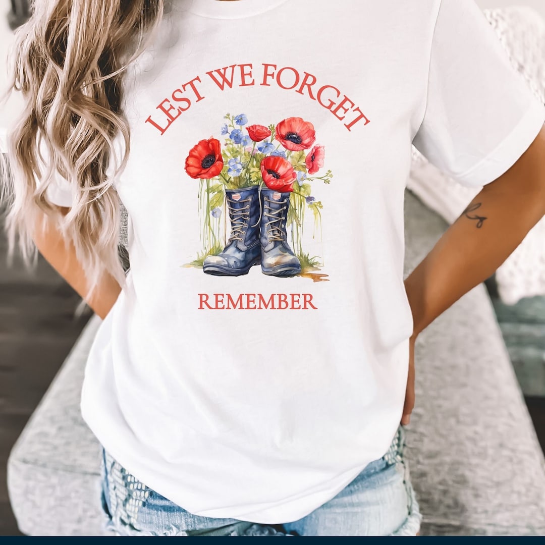 Remembrance Day Tshirt, Watercolor Military Boots, Red Poppies Bouquet ...