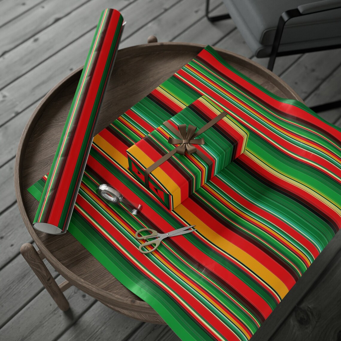 Western Serape Wrapping Paper Roll, Mexican Gift Wrap, Red Green Yellow ...
