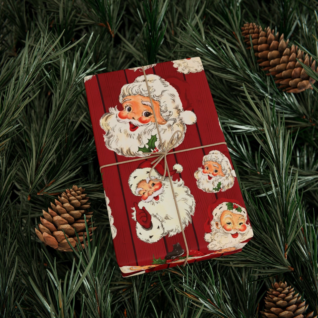 Vintage Santa Wrapping Paper Roll, Country Christmas Gift Wrap, Red ...