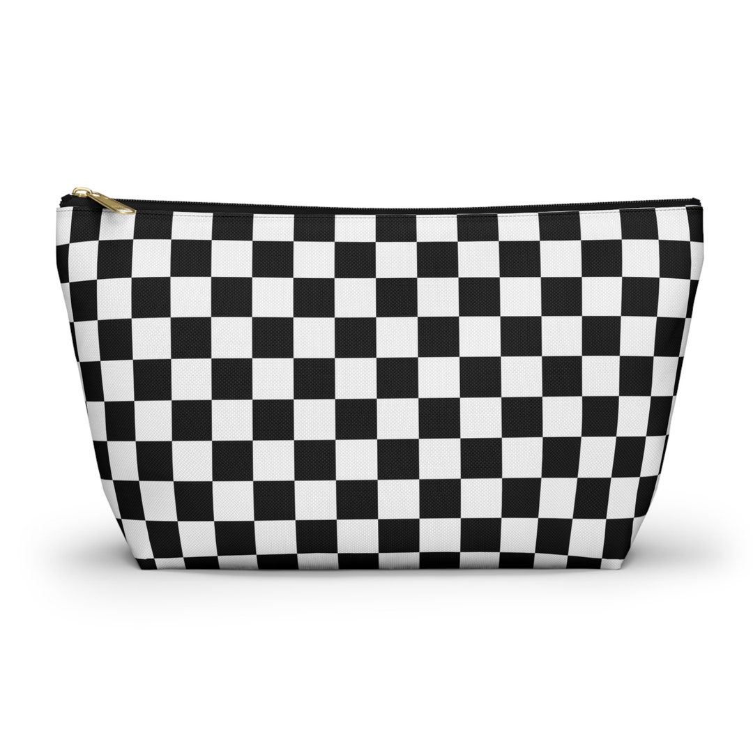 Checkered Black & White Accessory Pouch Cosmetic Bag, Travel, Pencil ...