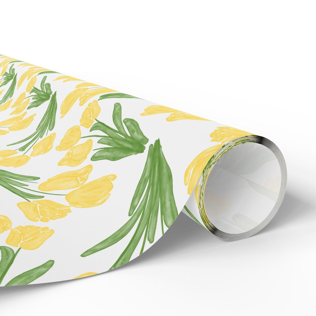 Tulip Wrapping Paper Roll, Yellow Tulips Gift Wrap, Mother's Day, Mom's ...